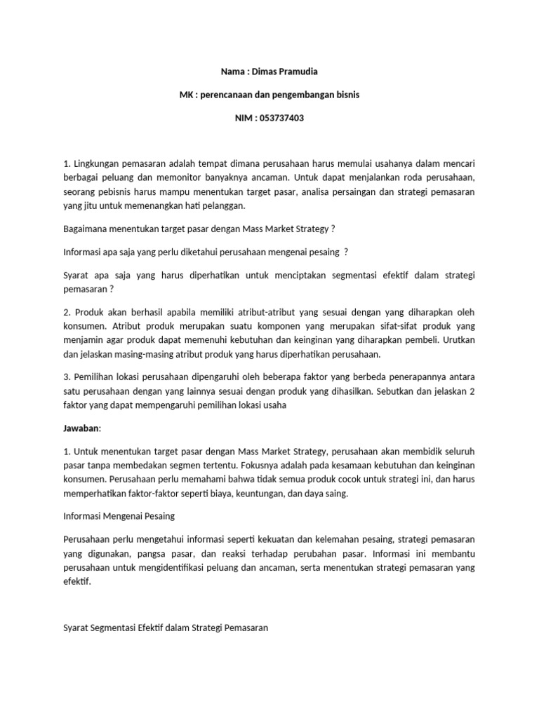 Strategi Pemasaran dan Lokasi Usaha | PDF