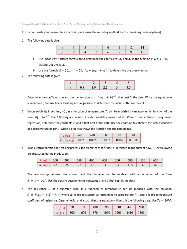 Worksheet 003 Curve Fitting Interpolation and Extrapolation MiL | PDF ...