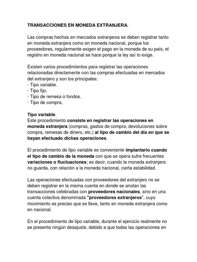 Transacciones en Moneda Extranjera | PDF | Tipo de cambio | Monedas