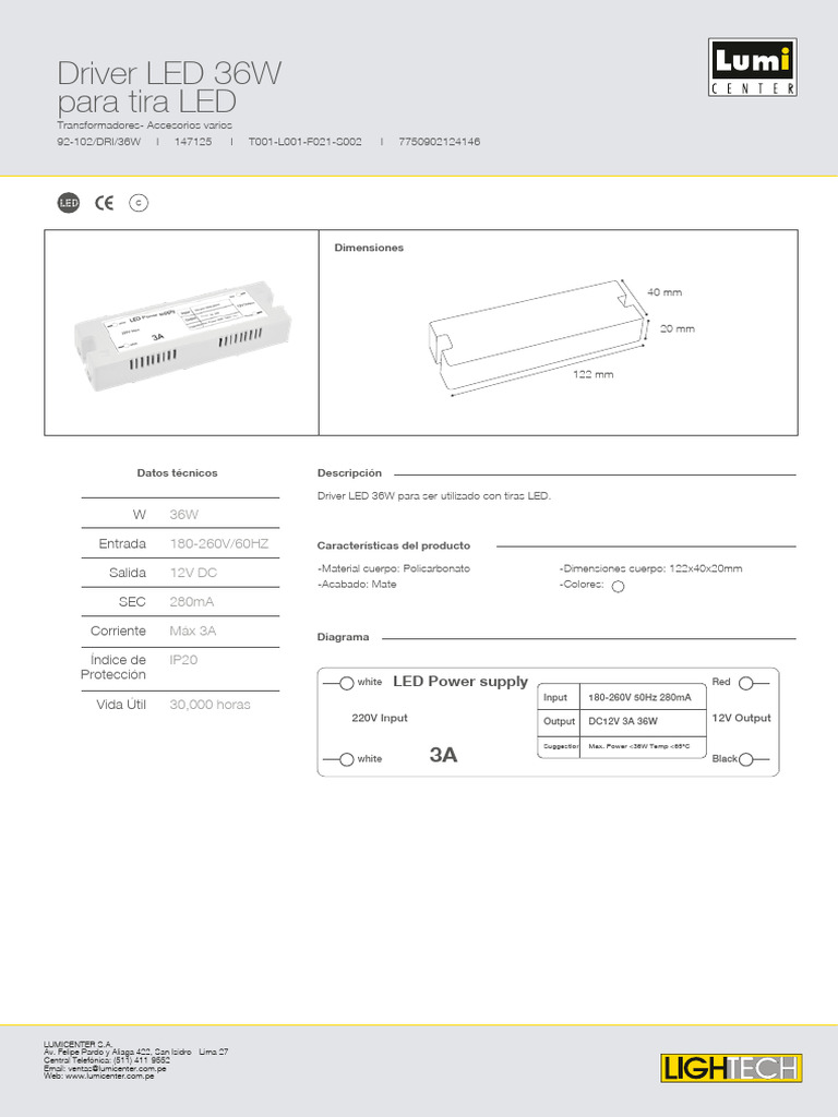 3.2.1 Driver Cinta Led 12V 36W - 147125 - 92-102-Dri-36w | PDF