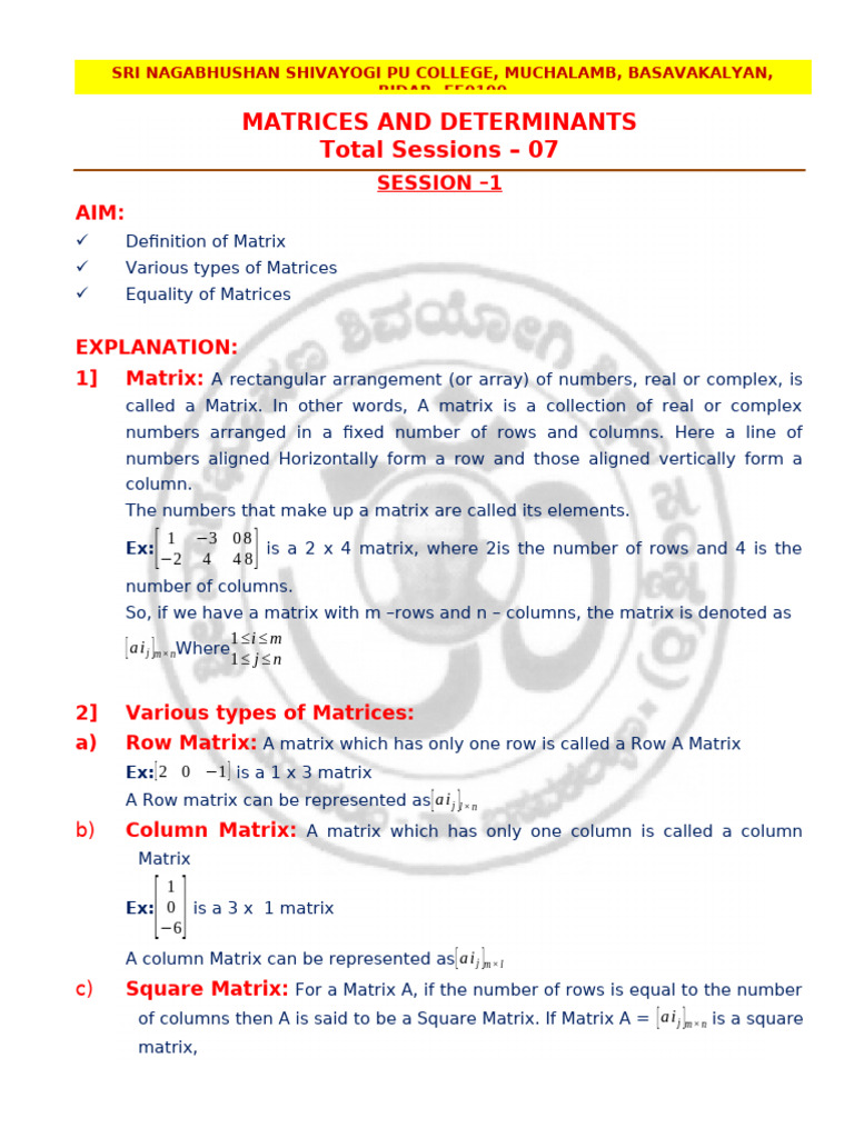 Understanding Matrices and Determinants | PDF | Matrix (Mathematics ...