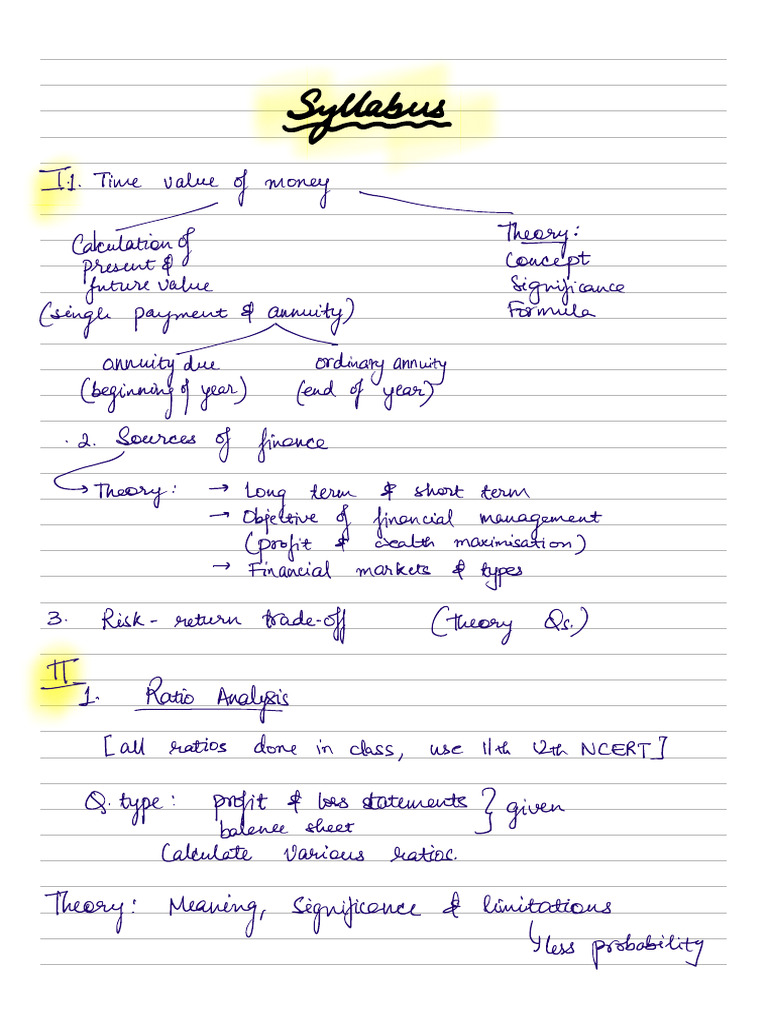 Finance Syllabus and Notes (Handwritten) | PDF