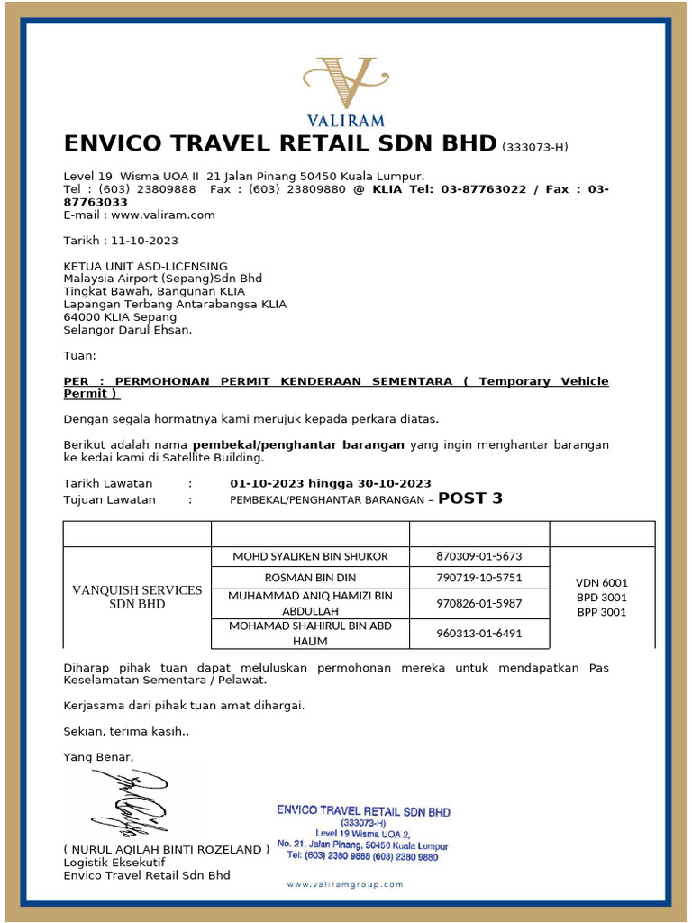 Temporary Vehicle Permit - OTH6849 | PDF