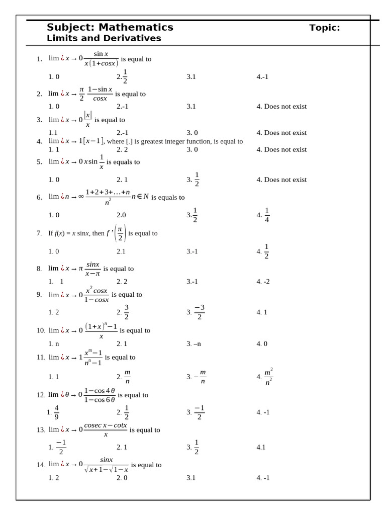 13.limits and Derivatives | PDF | Mathematics
