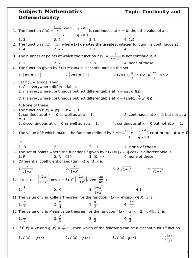 Continuity and Differentiability | PDF | Function (Mathematics) | Calculus