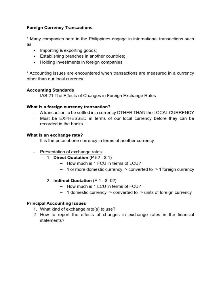Foreign Currency Transactions | PDF | Foreign Exchange Market ...