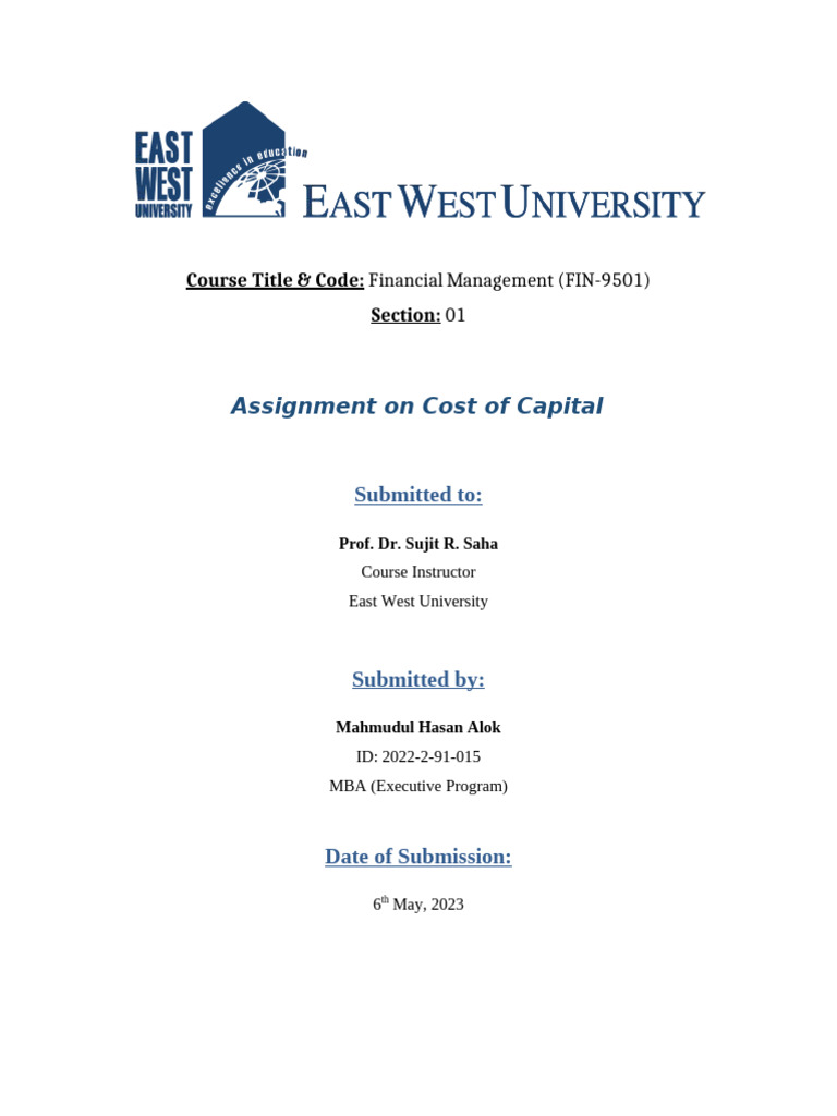 Assignment On Cost of Capital | PDF | Cost Of Capital | Capital Structure