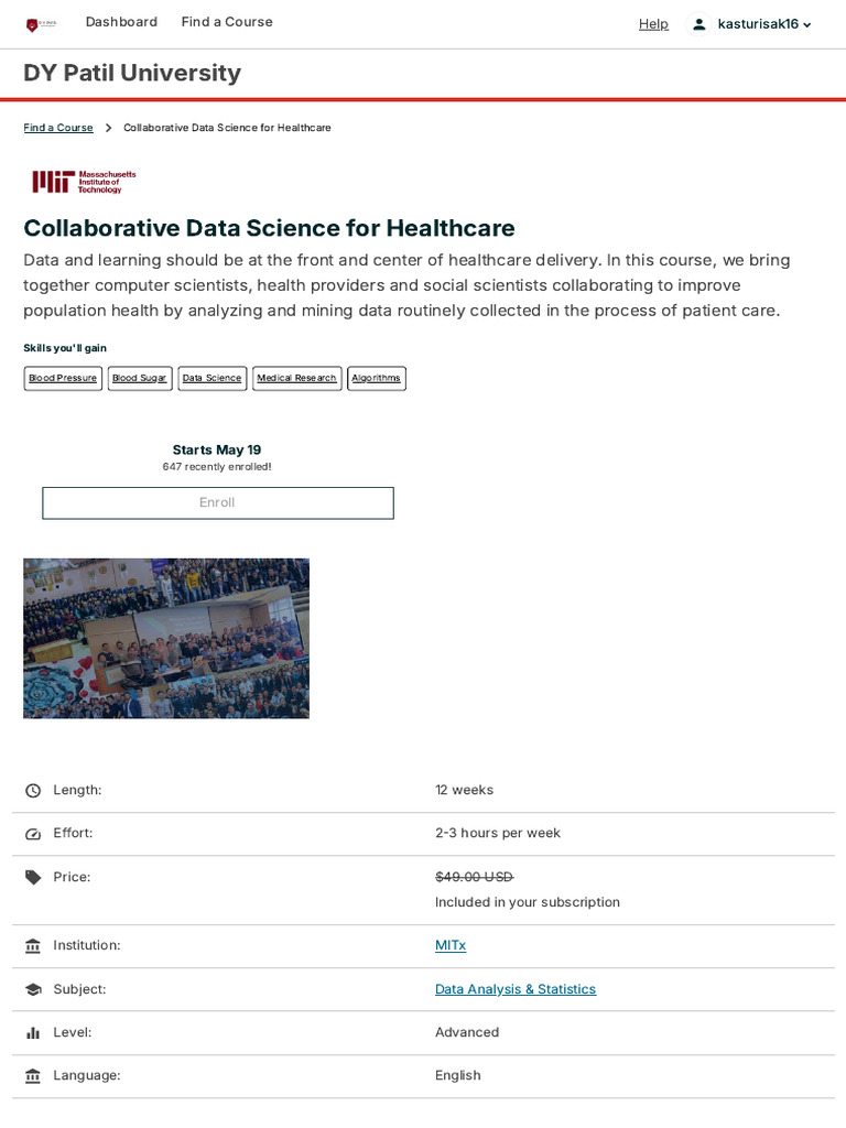 Collaborative Data Science For Healthcare - DY Patil University - Edx ...