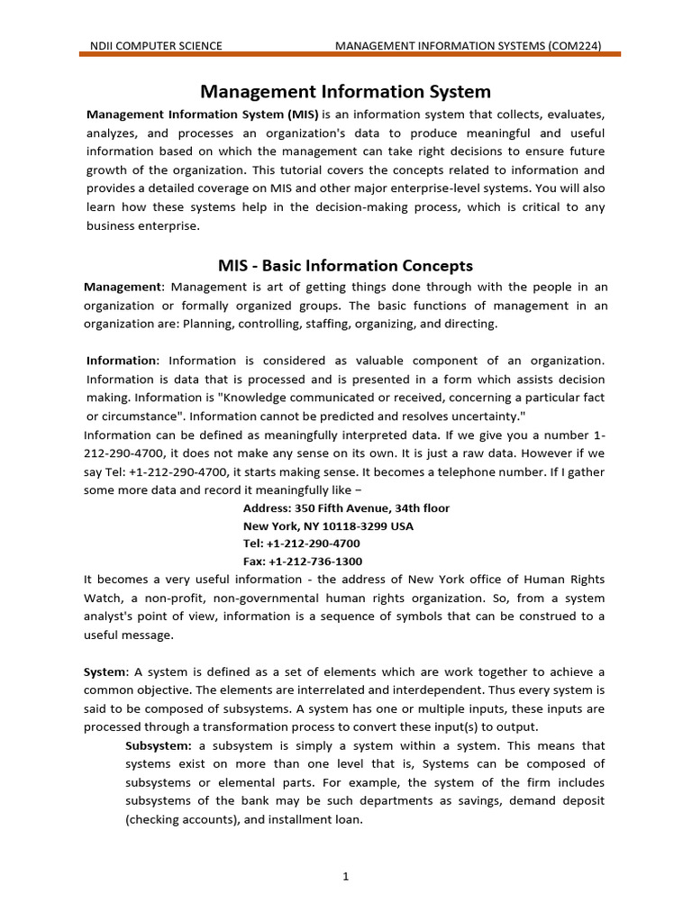 Management Information System Notes[1] | PDF | System | Information