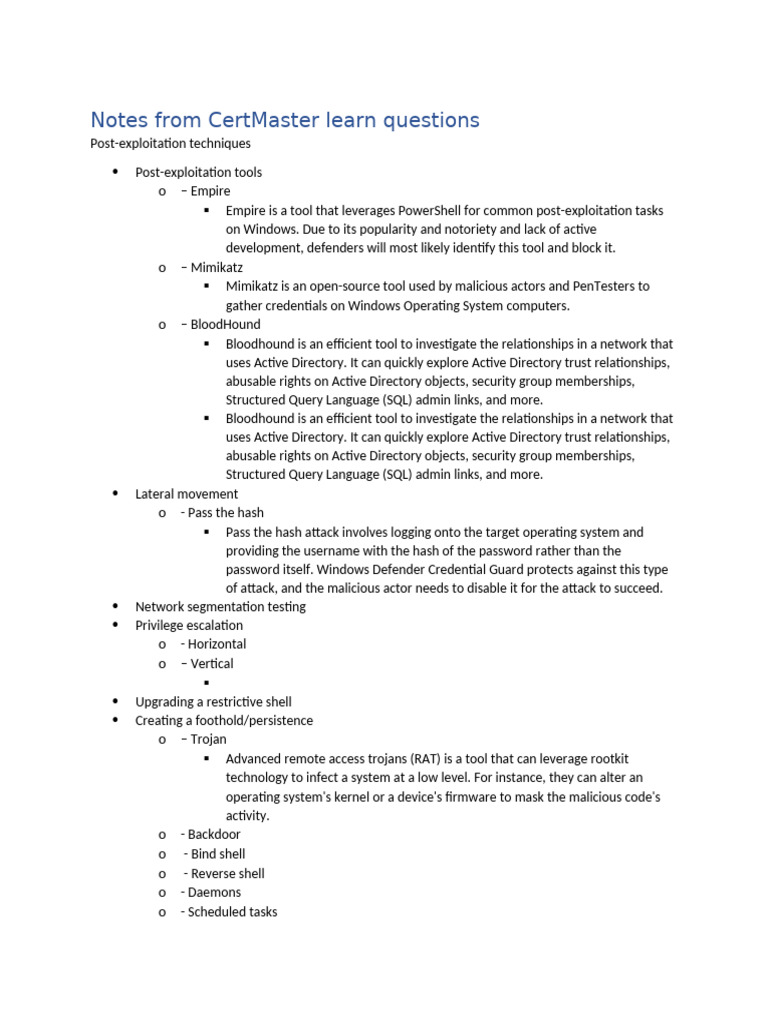 Post-Exploitation Techniques Overview | PDF | Active Directory | Malware