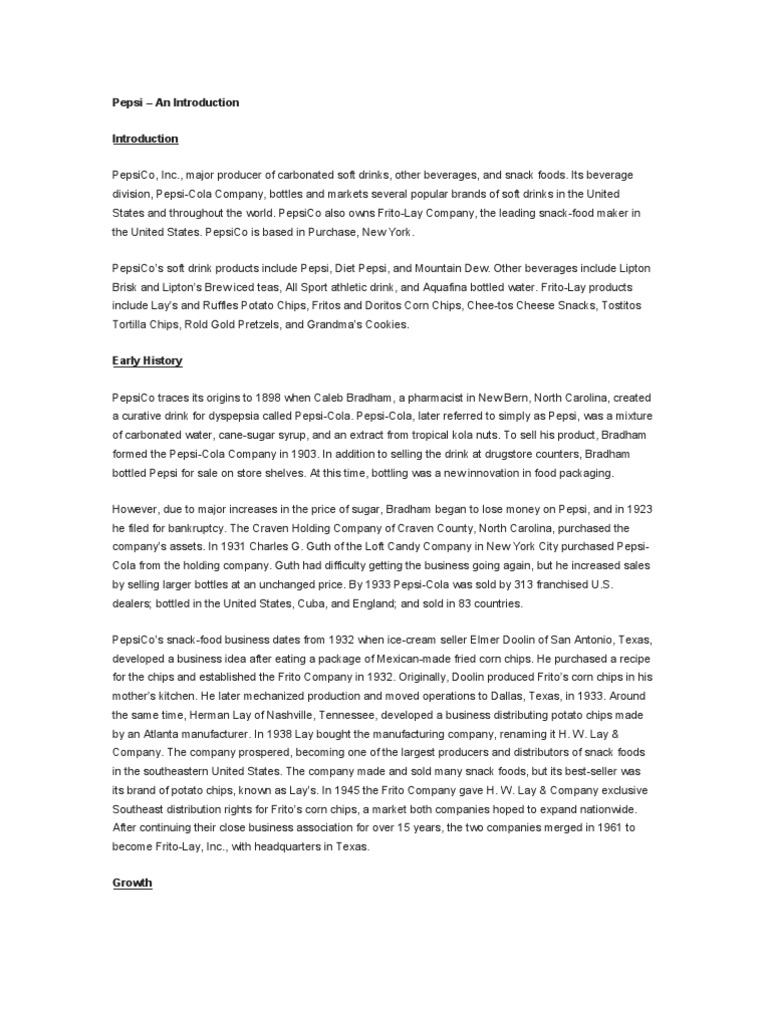 Pepsi - An Introduction | PDF | Pepsi Co | Coca Cola