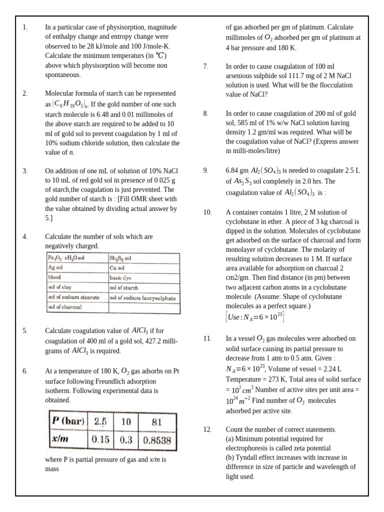 Numrical (Surface Chemistry) | PDF | Adsorption | Gases