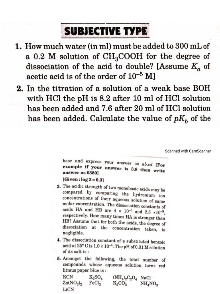 Numerical Type Ionic Equilibrium) | PDF