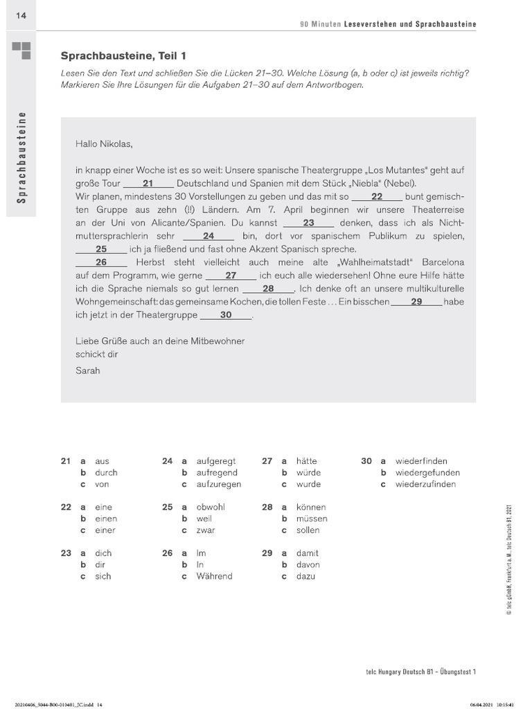 Sprachbausteine Teil 1 Alternative | PDF