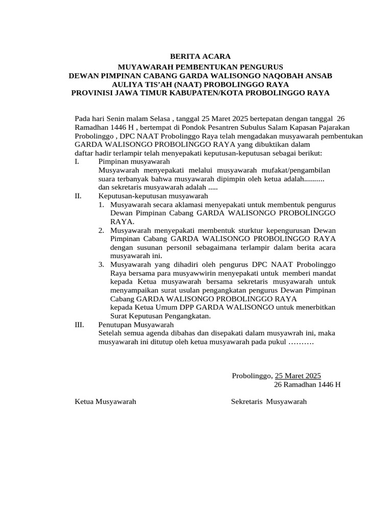 Berita Acara Pembentukan Garda | PDF