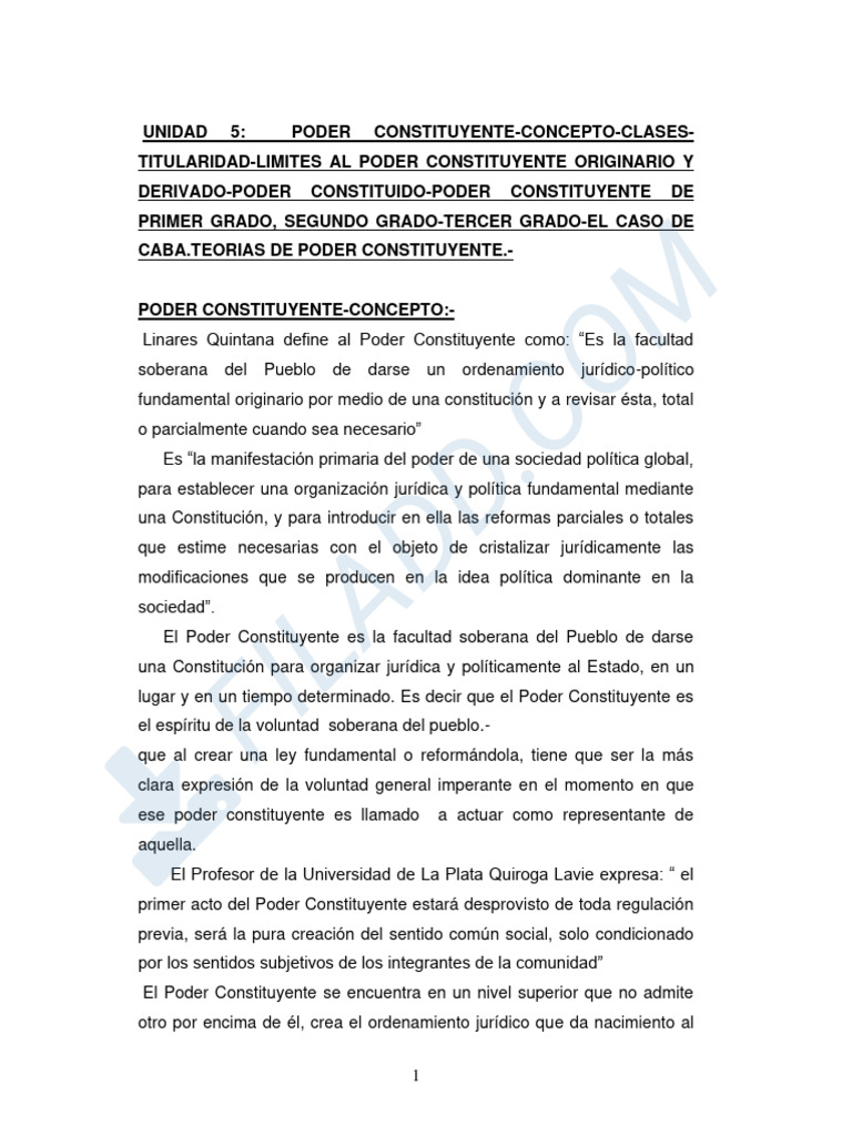 Unidad 5 Algunas Precisiones Sobre El Poder Constituyente | PDF | Constitución | marxismo