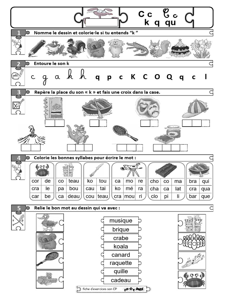 Exercices de sons "k" pour CP | PDF
