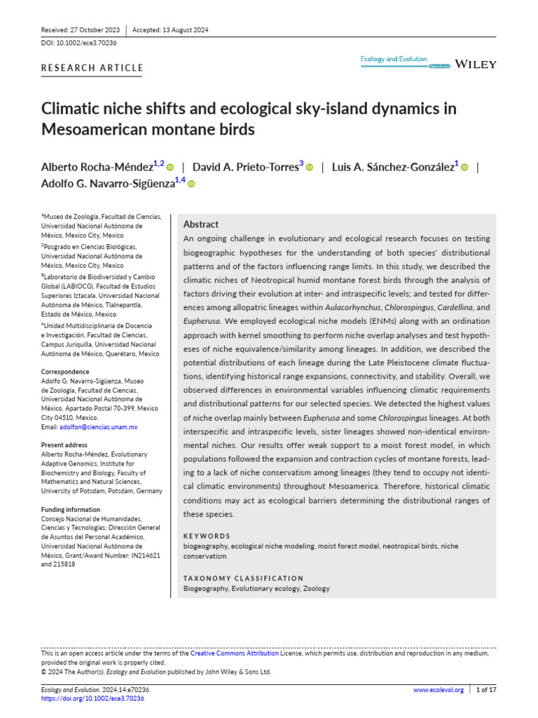 Climatic Niche Shifts and Ecological Sky-Island Dy | PDF | Ecological ...