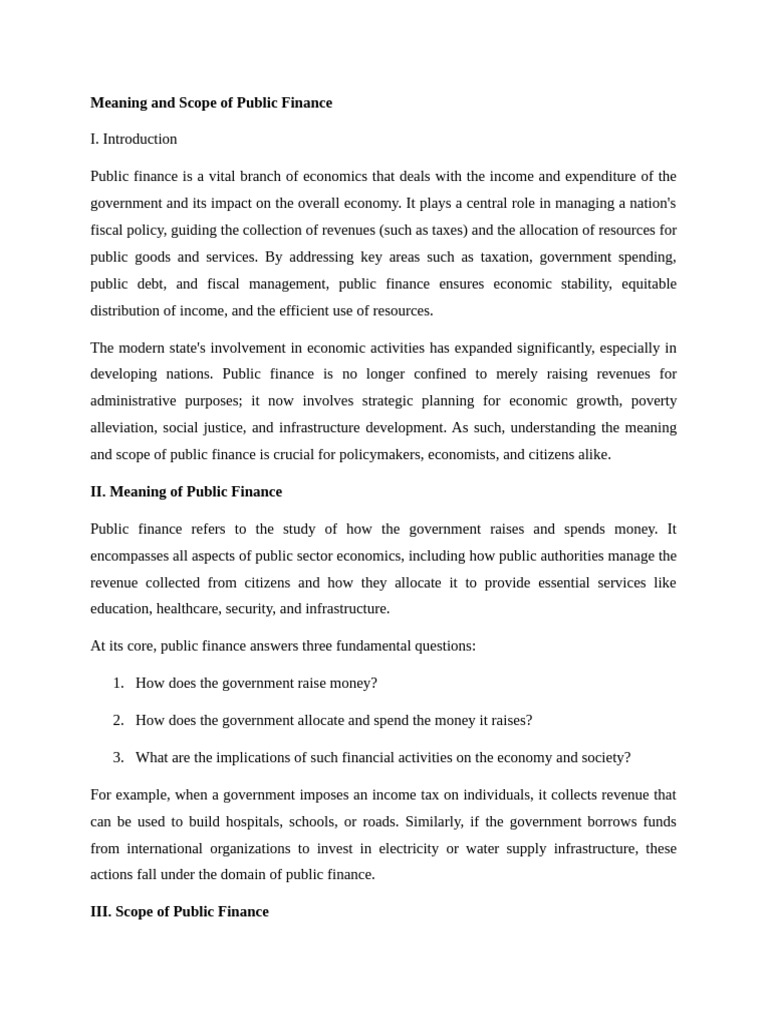 Meaning and Scope of Public Finance | PDF | Public Finance | Government ...