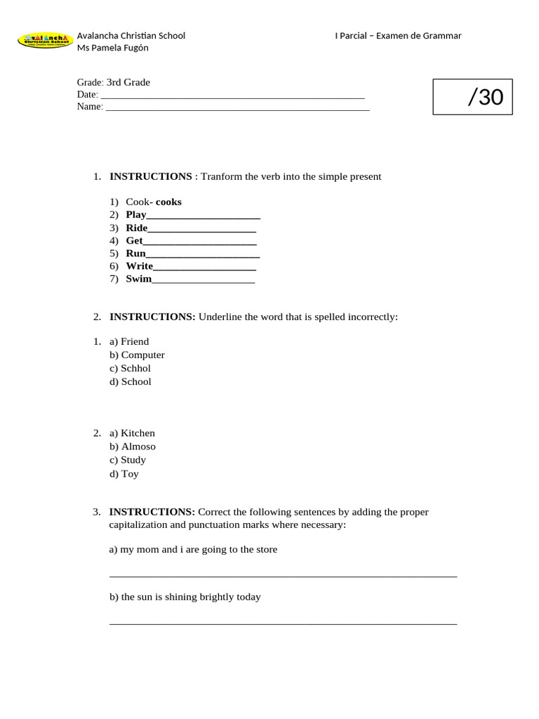 Grammar 3RD Grade | PDF