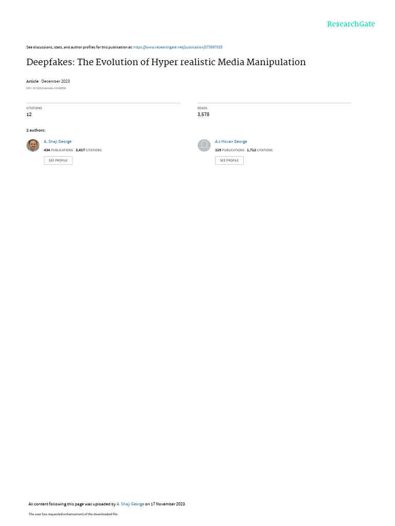 Deep Fakes The Evolution of Hyper Realistic V 1 | PDF | Computer ...