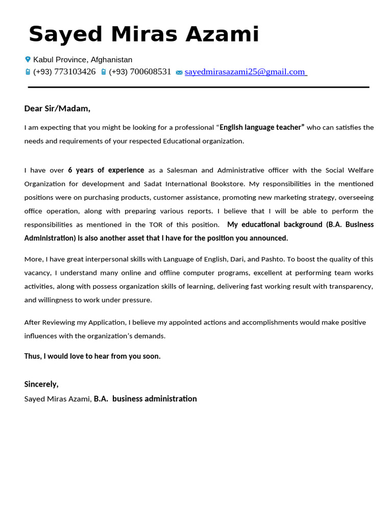 Curriculum Vitae of Sayed Yasar Mehraban (2) - Revised | PDF | Sales ...