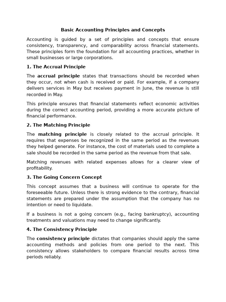 Basic Accounting Principles and Concepts | PDF | Going Concern | Revenue