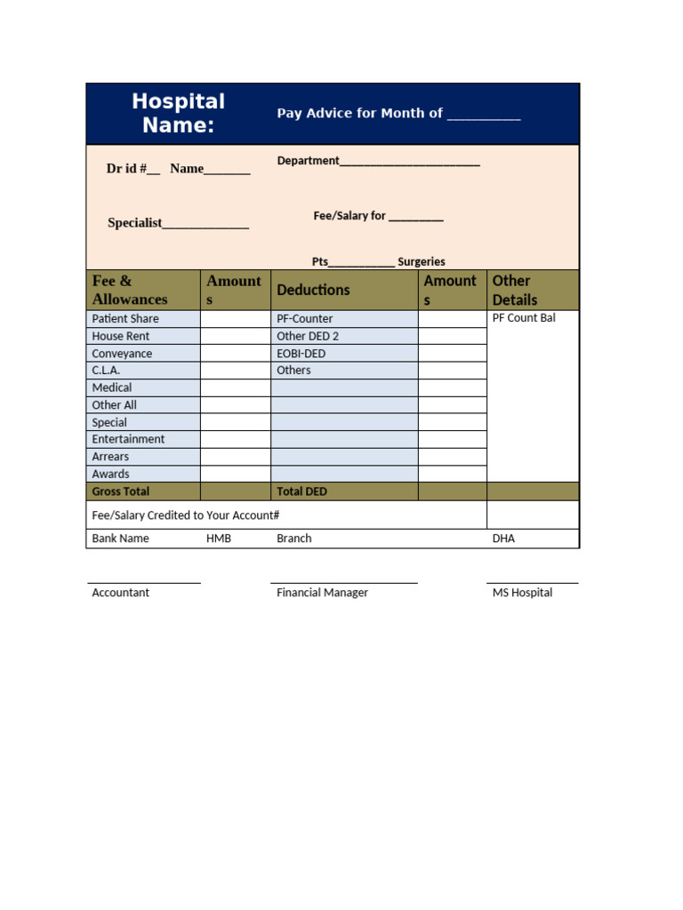Hospital Salary Slip Format | PDF