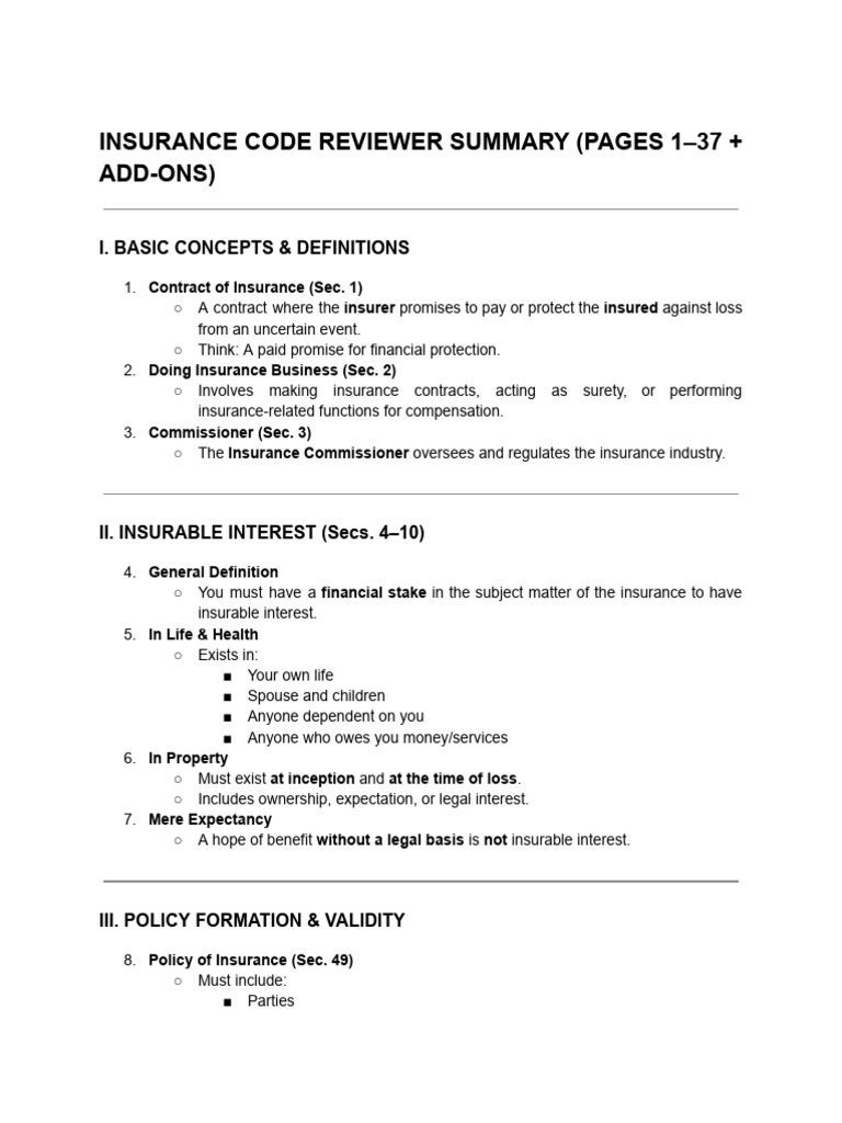 Insurance Reviewer Chapter 1 | PDF | Insurance | Life Insurance