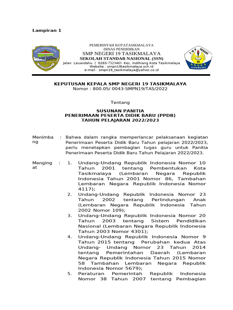 4- Lamp. 1-SK Panitia PPDB 2022 | PDF