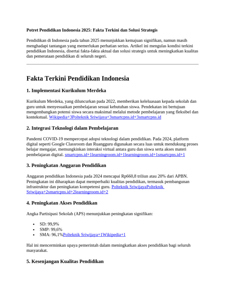 Kualitas dan Tantangan Pendidikan 2025 | PDF