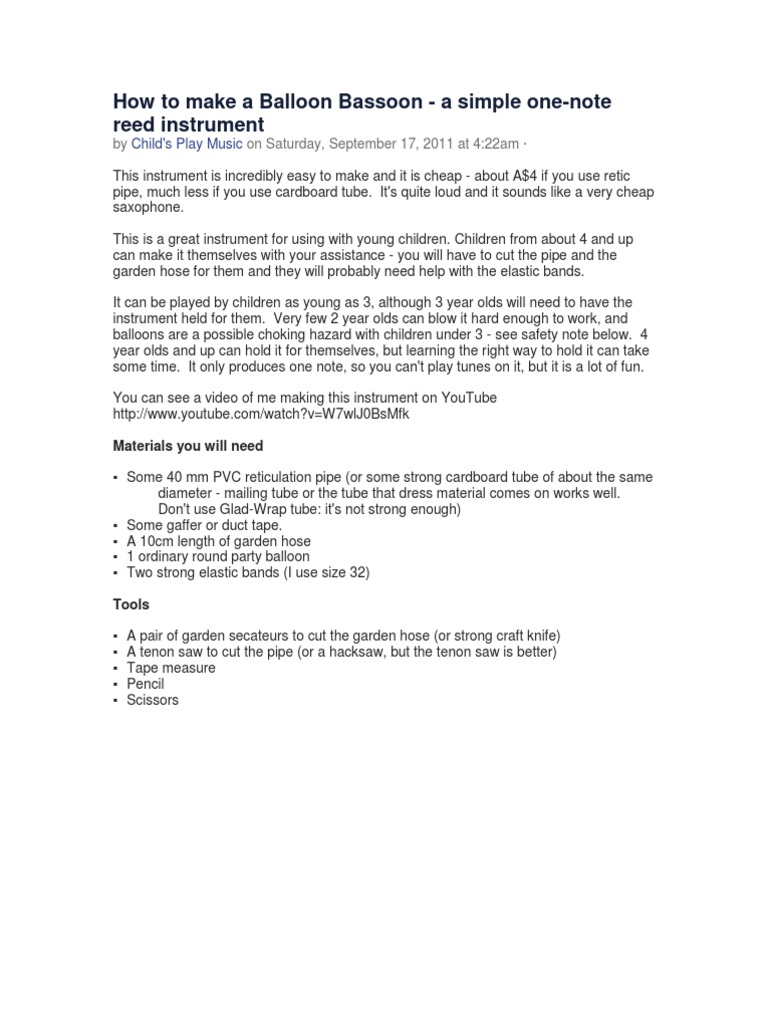 How To Make A Balloon Bassoon | PDF | Balloon | Bassoon