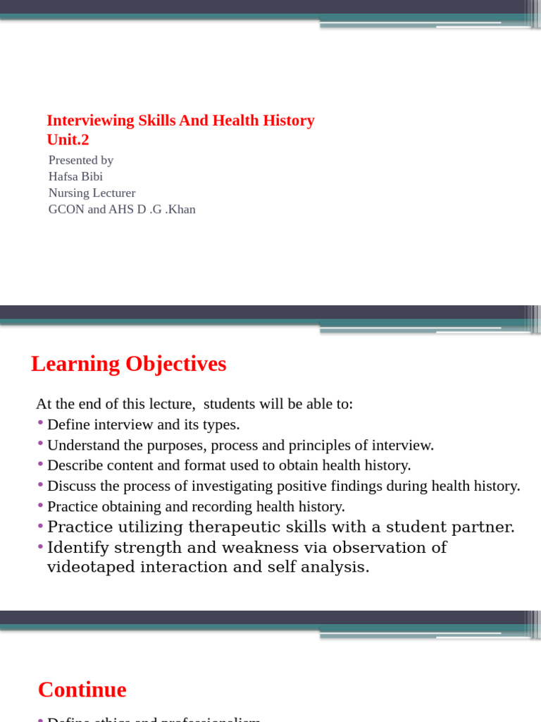 Interviewing Skills and Health History | PDF | Psychological Concepts ...