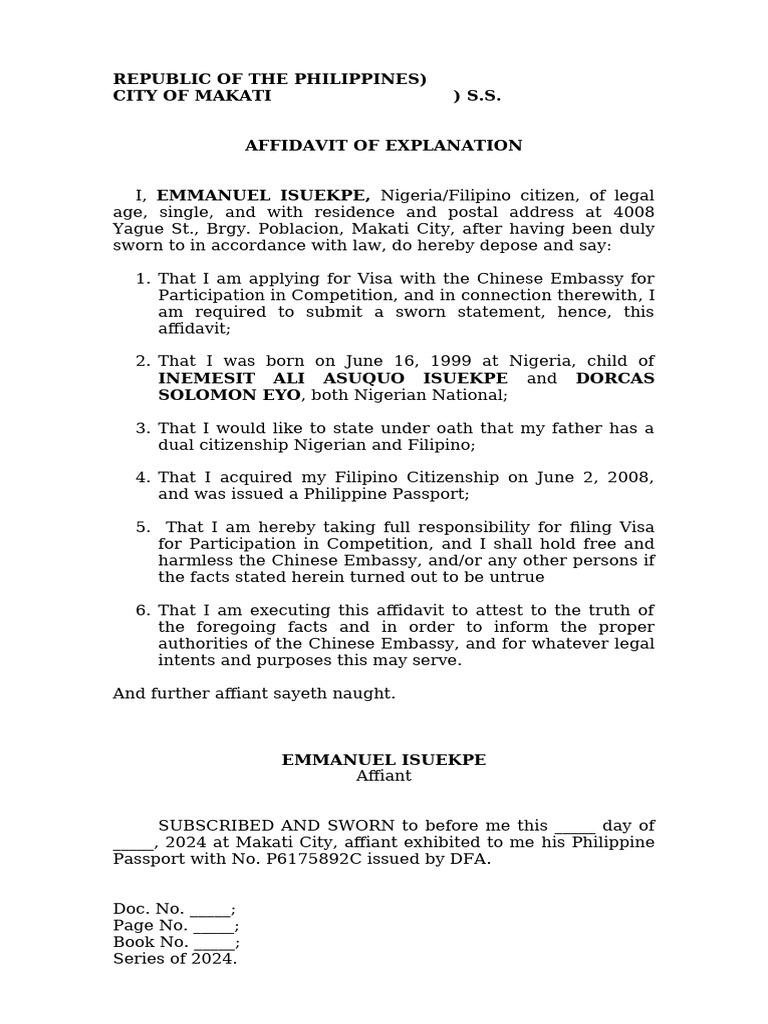 AFF EXPLANATION CIVIL STATUS SSS | PDF