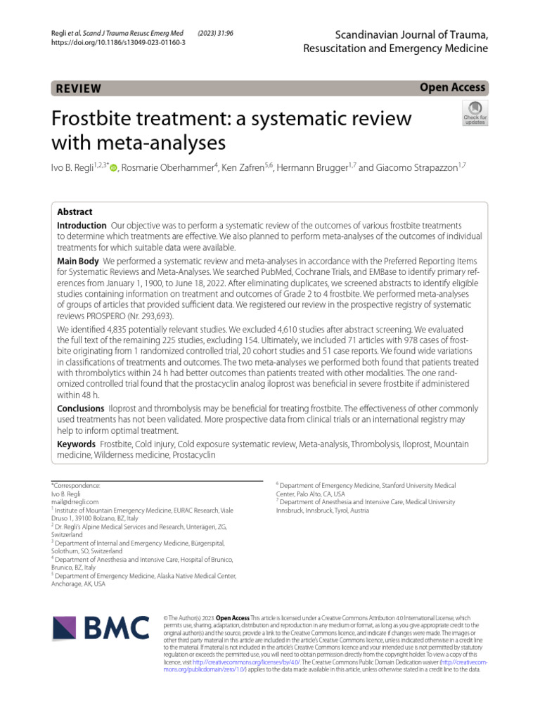 Frostbite Treatment A Systematic Review | PDF | Systematic Review | Meta Analysis
