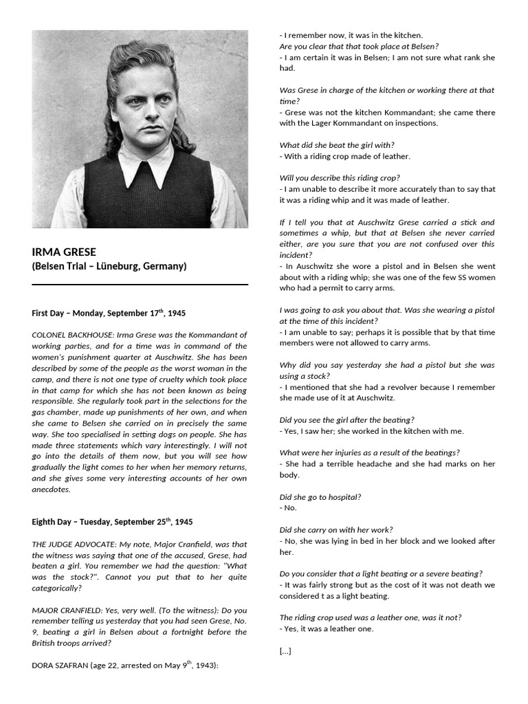 BELSEN TRIAL - Irma Grese | PDF | Auschwitz Concentration Camp