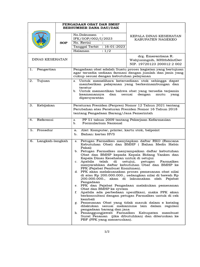 Sop Pengadaan Obat | PDF
