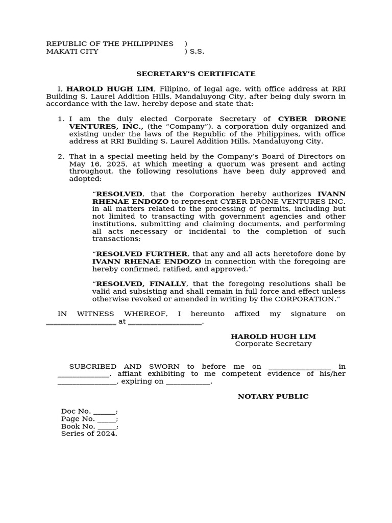 Secretary's Certificate | PDF