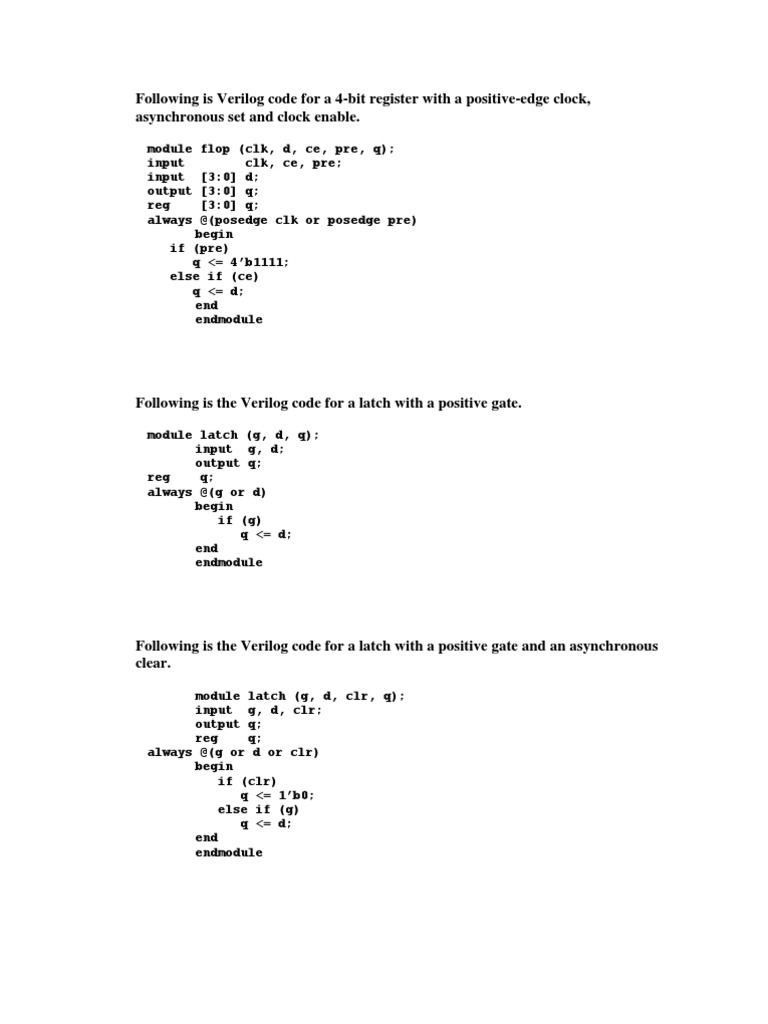 Collection of Verilog Code Examples for Common Digital Logic Components ... Collection of Verilog Code Examples for Common Digital Logic Components ...