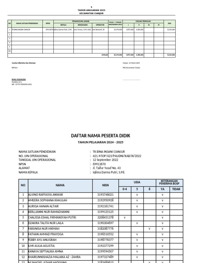 Rekap Usulan Pertriwulan-Peserta Didik-Laporan Perkembangan | PDF
