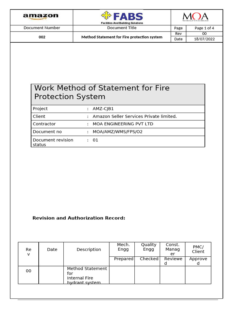 3) MOA-Method Statement For FPS | PDF | Pipe (Fluid Conveyance ...