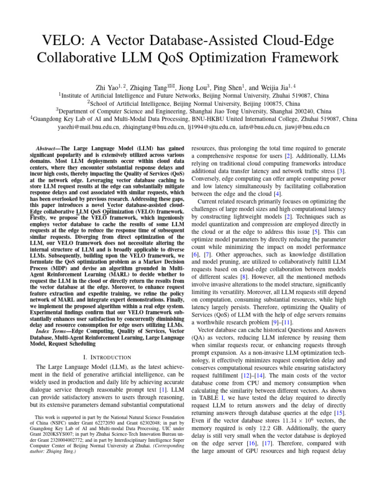 VELO A Vector Database-Assisted Cloud-Edge | PDF | Databases | Artificial Intelligence
