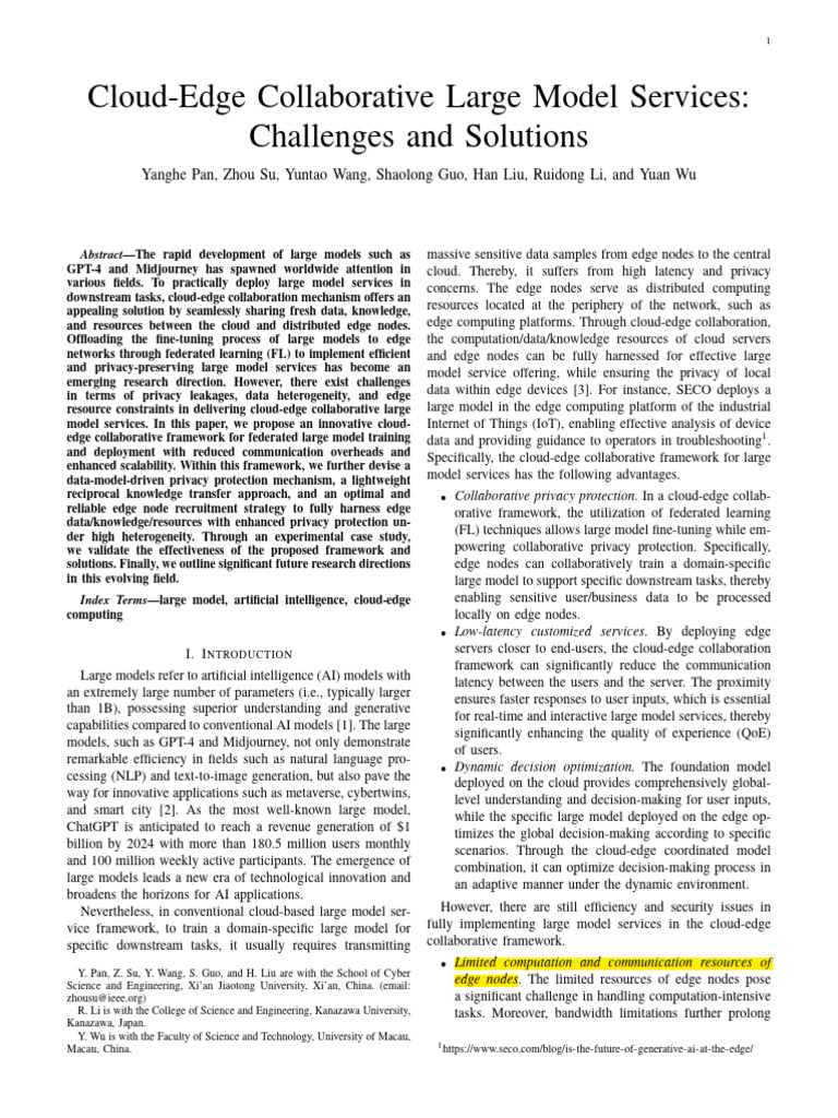 Cloud-Edge Collaborative Large Model Services Challenges and Solutions ...