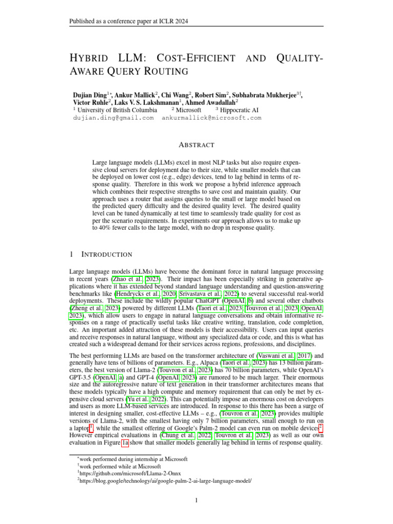 Hybrid LLM Query Routing for Cost Efficiency | PDF | Statistical ...