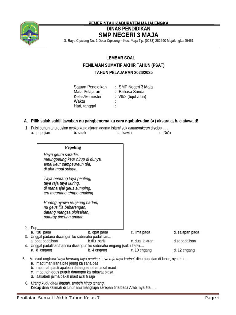 Soal PSAT 7 2024 | PDF