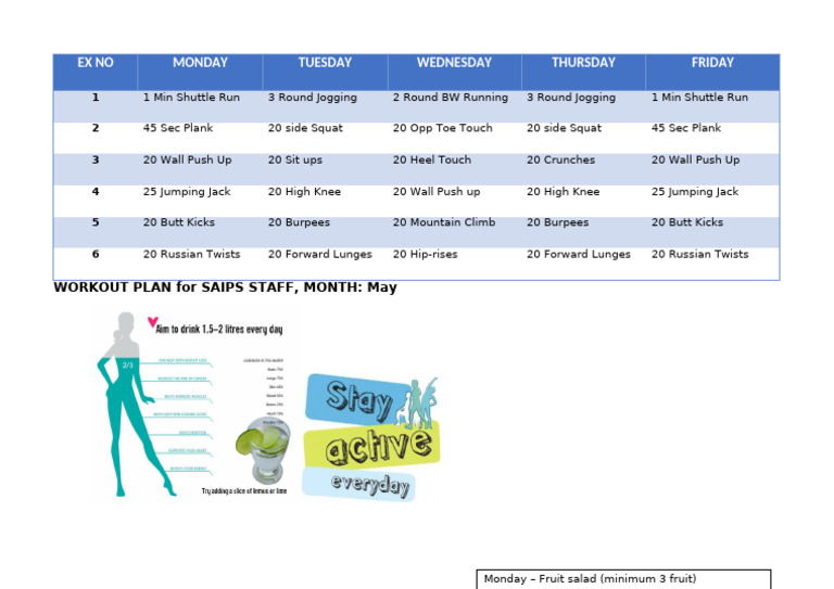 Workout Plan Model For Staff | PDF