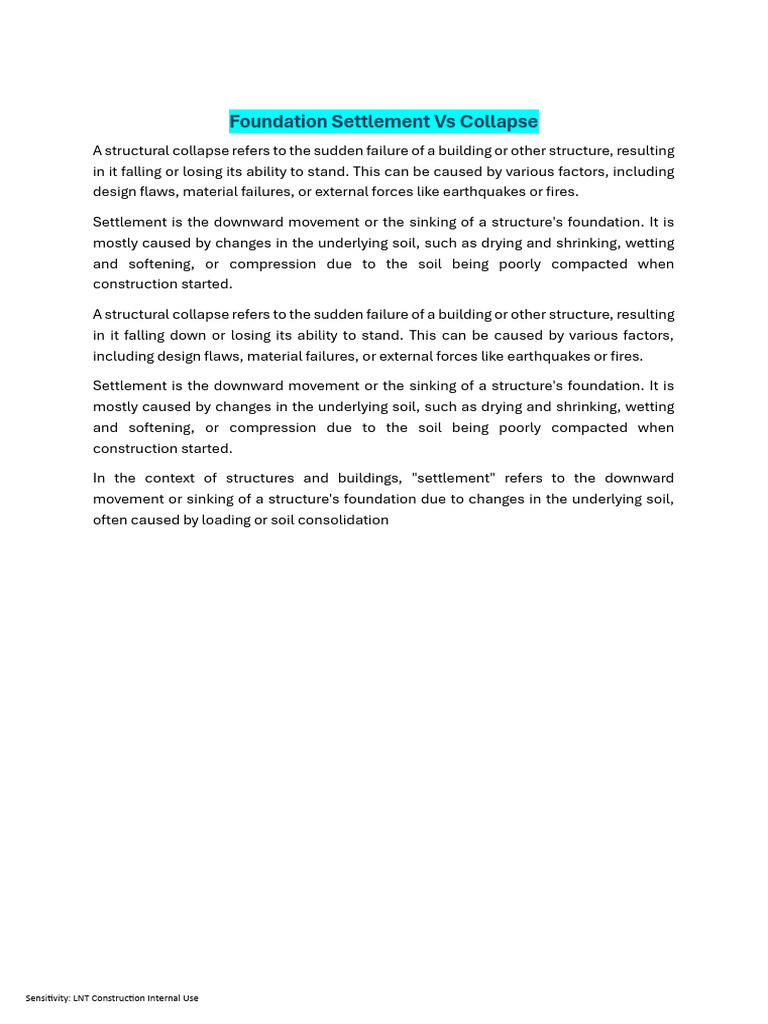Foundation Settlement Vs Collapse | PDF
