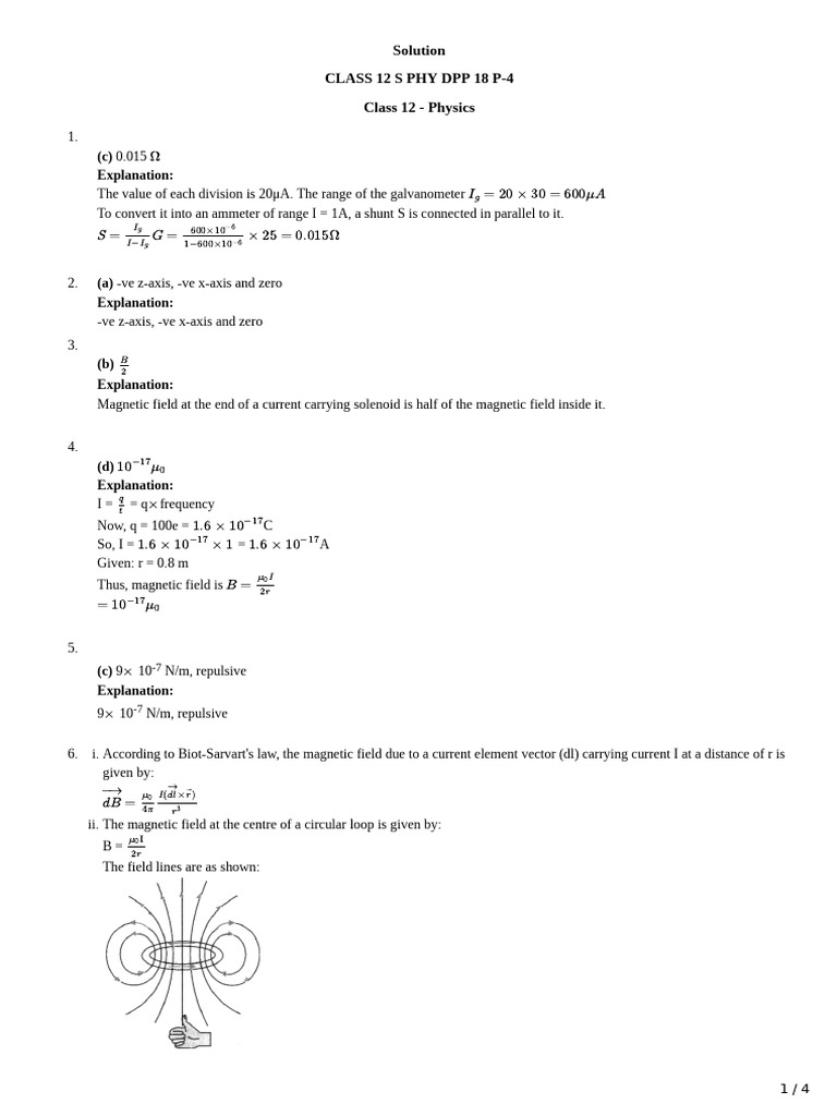 DPP 18 SOL_250522_110124 | PDF | Magnetic Field | Physical Quantities