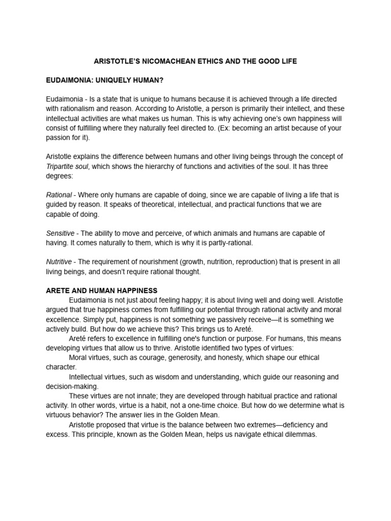 Aristotle S Nicomachean Ethics And The Good Life Pdf