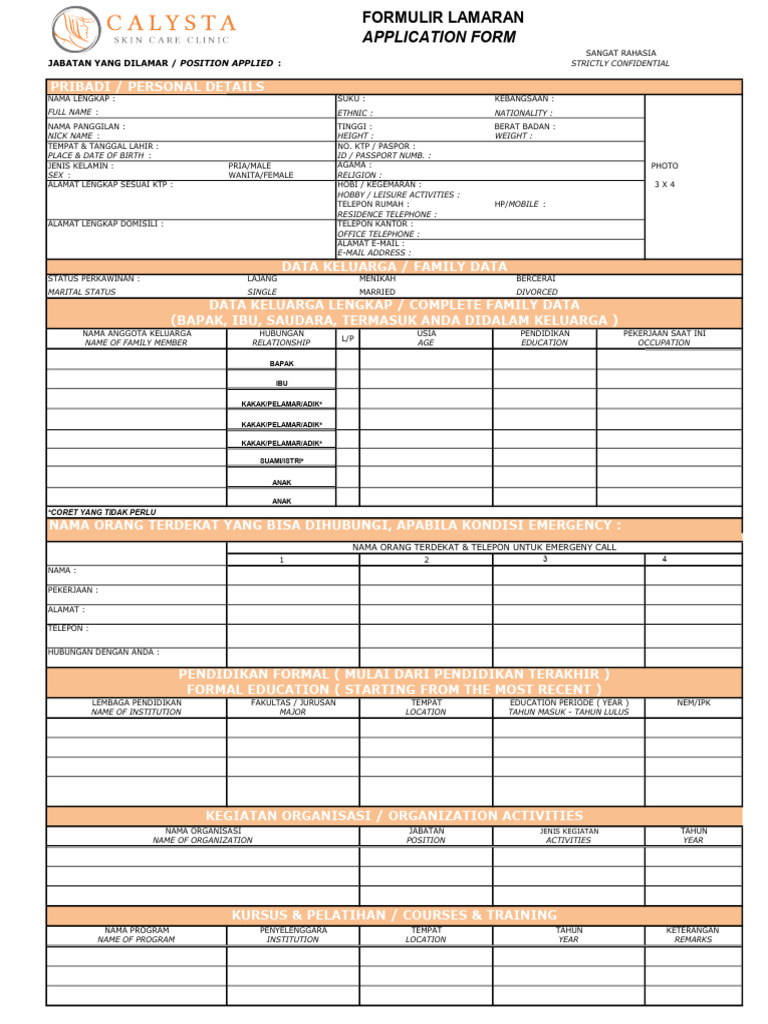 Formulir Lamaran Kerja Lengkap | PDF